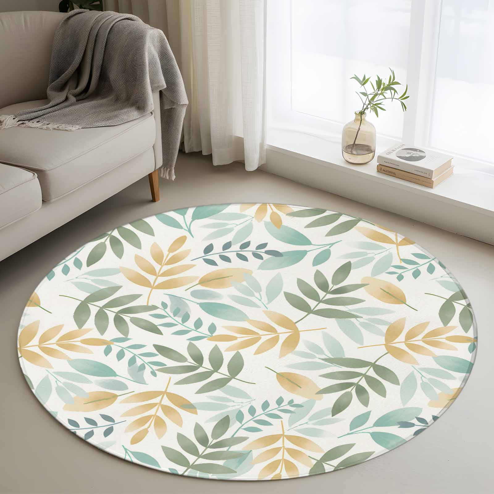 Area Rug 48in, Country Watercolor Leaves Seamless Floor Carpet Living ...