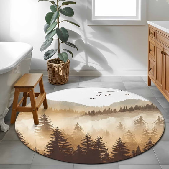 Area Rug 48in, Fall Tree Misty Forest Floor Carpet Living Room Rug ...