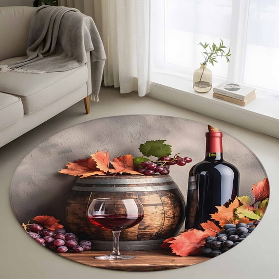 Area Rug 48in, Farm Grapes Wine Barrel Floor Carpet Living Room Rug ...