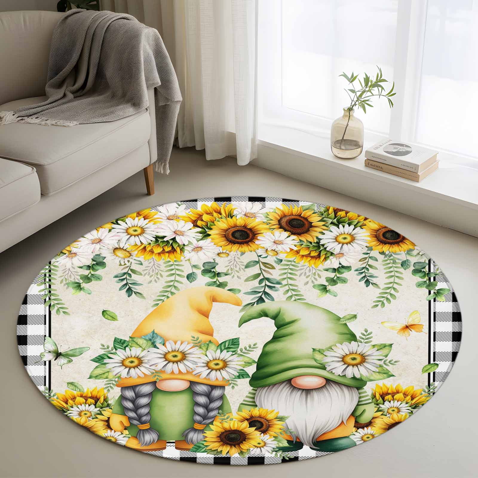 Area Rug 48in, Farm Sunflower Daisy Dwarf Floor Carpet Living Room Rug ...