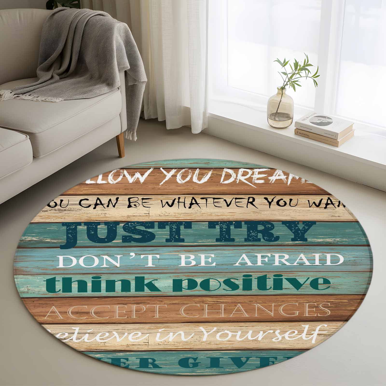 Area Rug 48in, Farmhosue Motivational Quotes Floor Carpet Living Room ...