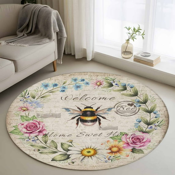 Area Rug 48in, Farmhouse Flower Leaf Wreath Floor Carpet Living Room ...