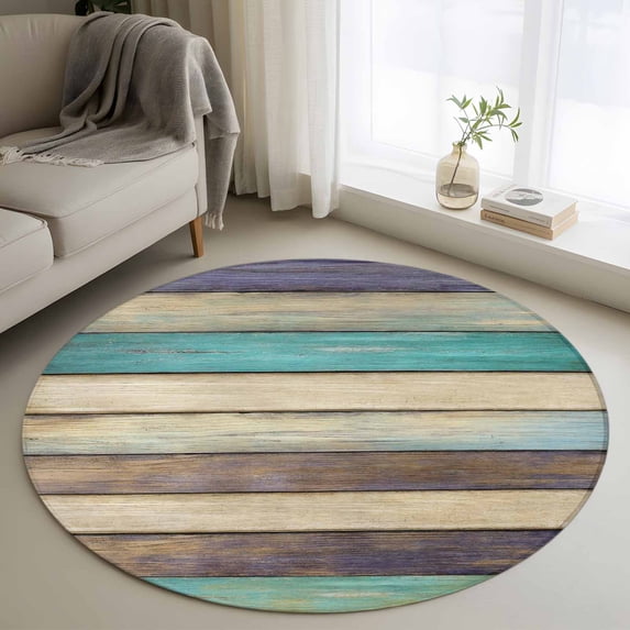 Area Rug 48in, Farmhouse Retro Wood Board Floor Carpet Living Room Rug ...