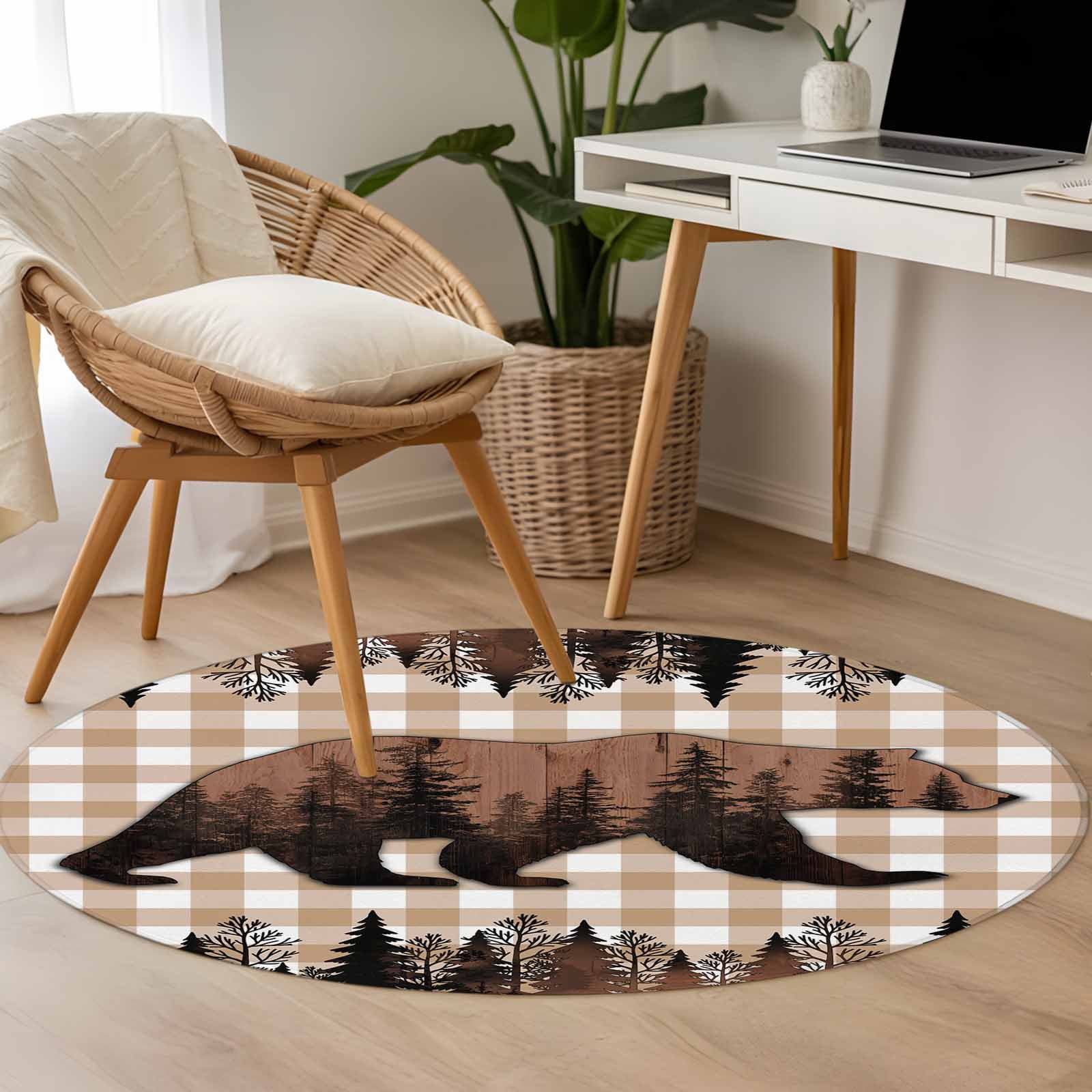 Area Rug 48in, Forest Bear Silhouette Floor Carpet Living Room Rug ...