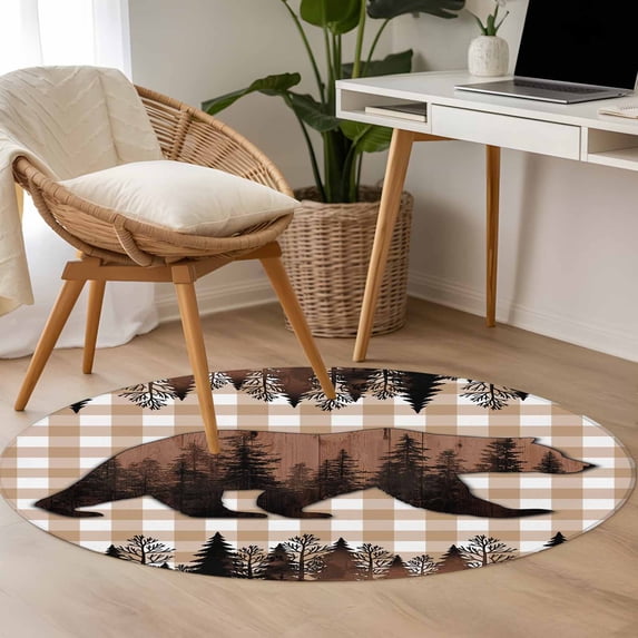 Area Rug 48in, Forest Bear Silhouette Floor Carpet Living Room Rug ...