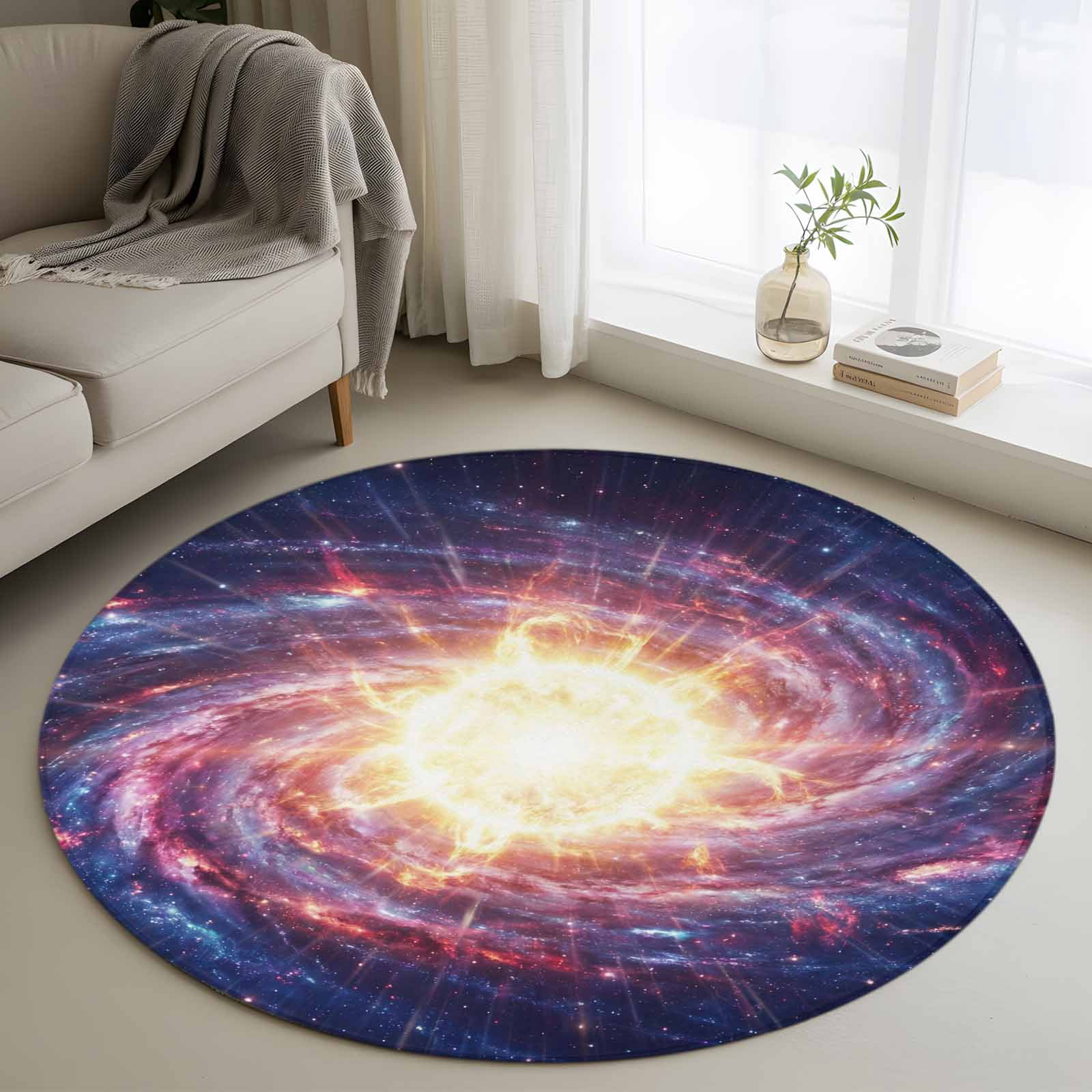 Area Rug 48in, Galaxy Planet Theme Floor Carpet Living Room Rug, Moon ...