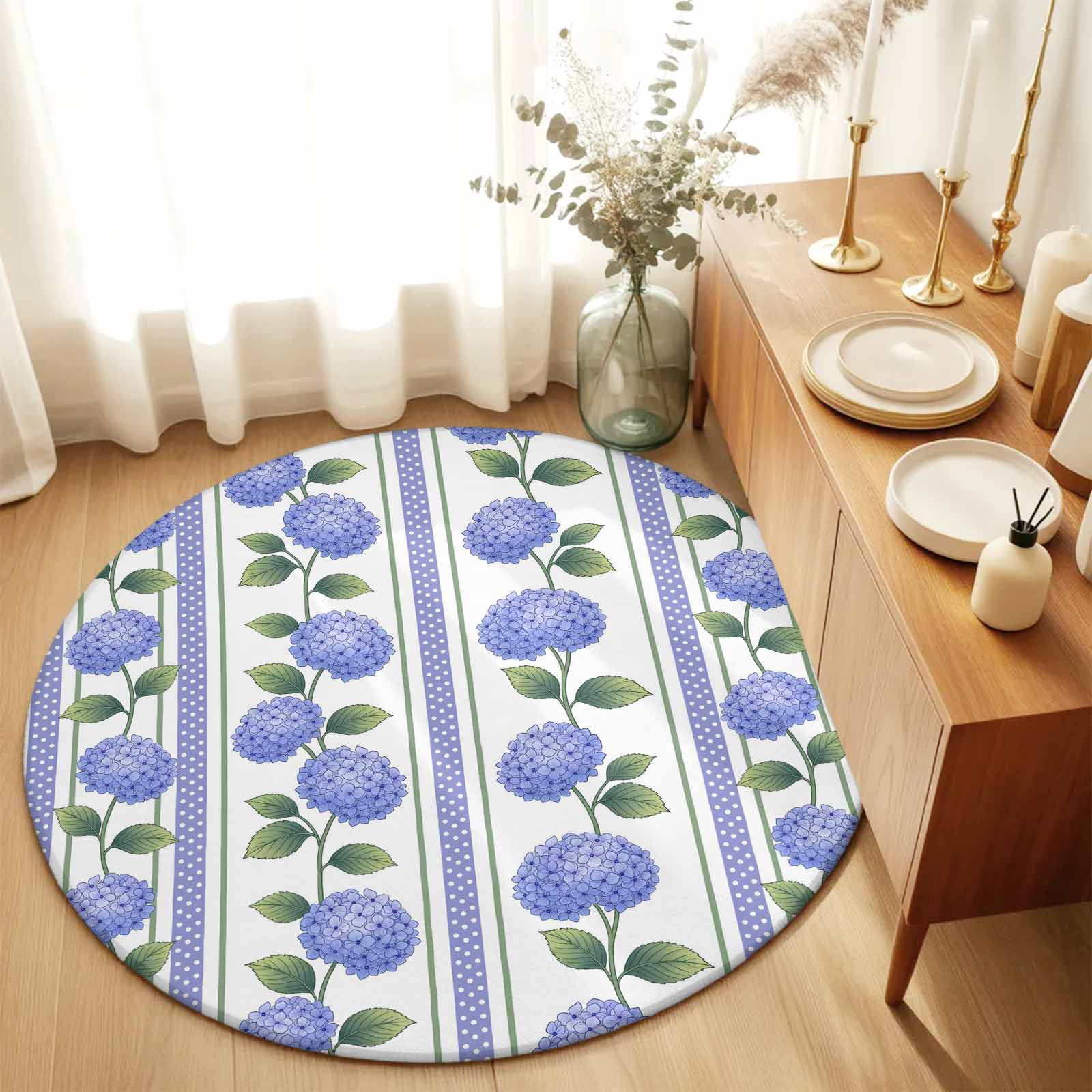 Area Rug 48in, Garden Purple Hydrangea Flower Floor Carpet Living Room ...