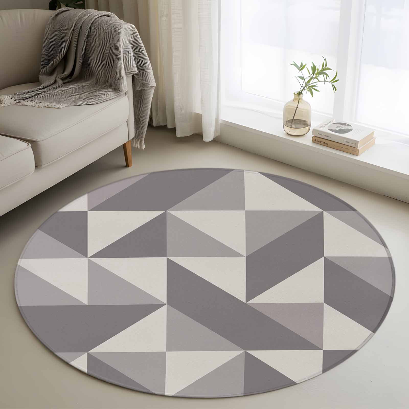 Area Rug 48in, Geometric Grey Art Triangle Floor Carpet Living Room Rug ...
