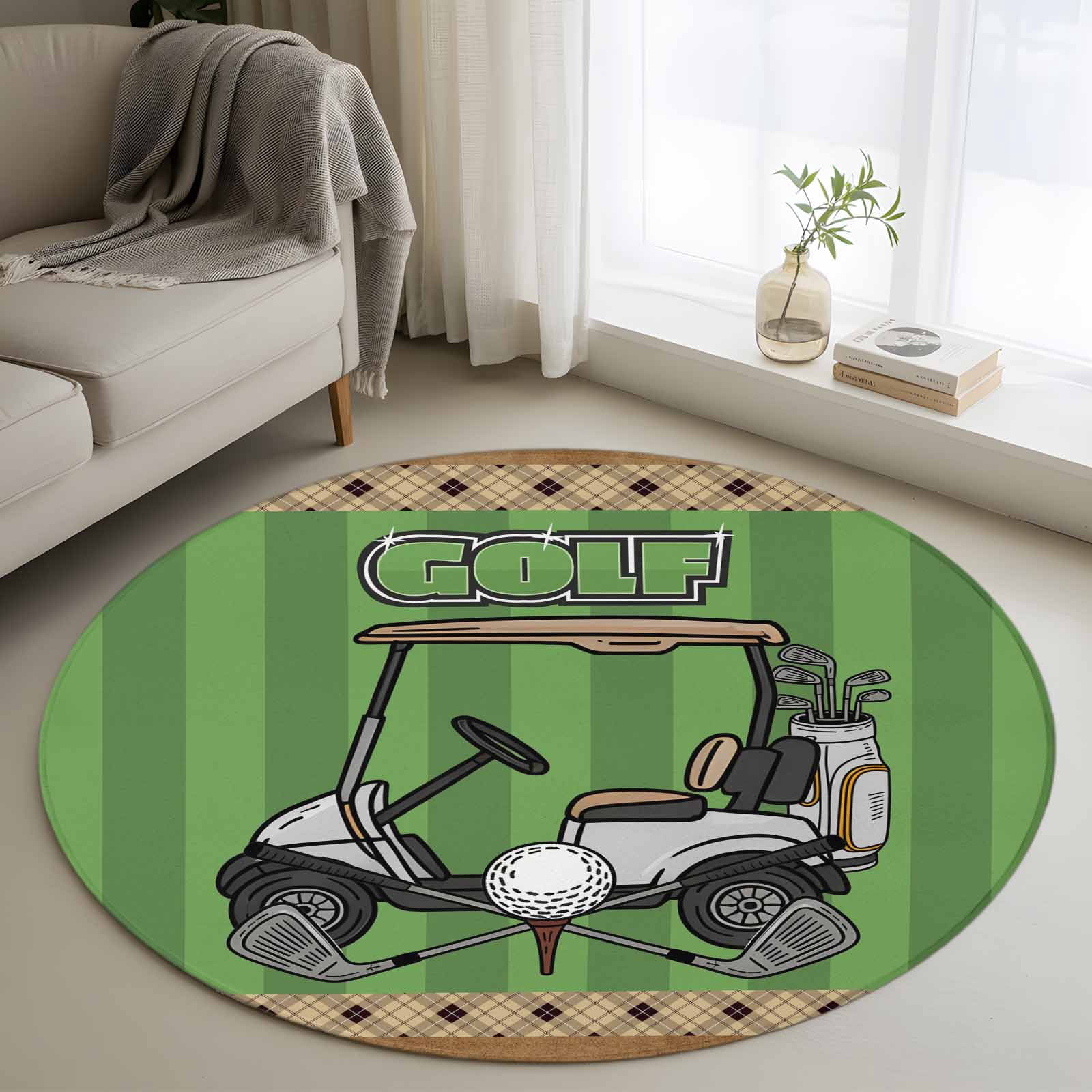 Area Rug 48in, Golf Car Balls Clubs Floor Carpet Living Room Rug ...