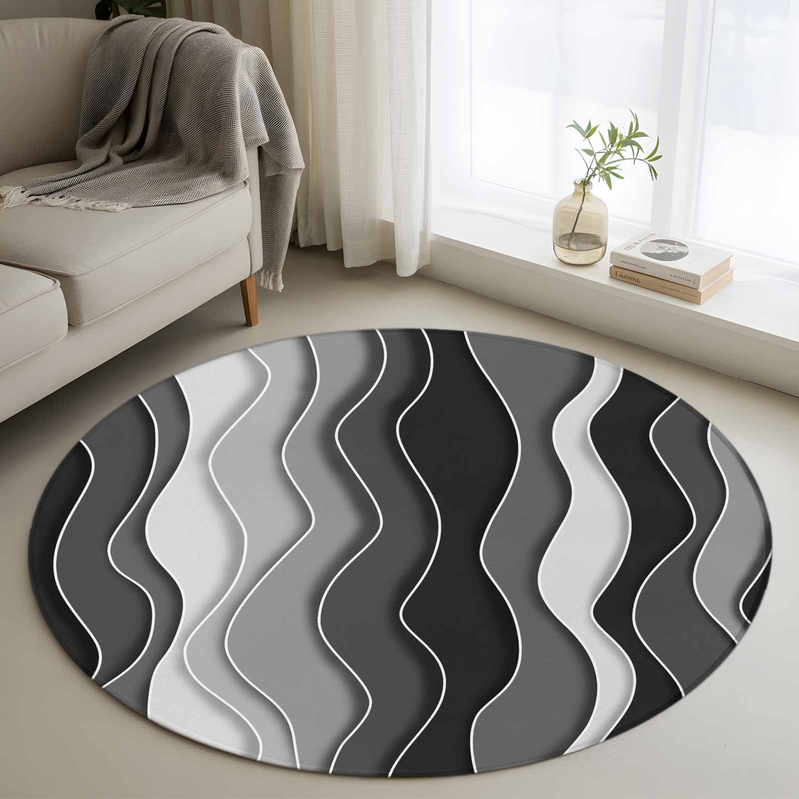 Area Rug 48in, Gray Gradient Stripe Abstract Geometric Floor Carpet ...