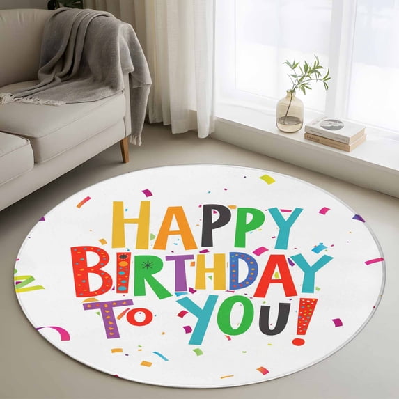Area Rug 48in, Happy Birthday to You Words Floor Carpet Living Room Rug ...