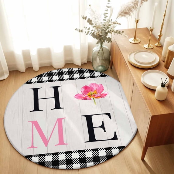 Area Rug 48in, Home Words Pink Tulip Floor Carpet Living Room Rug ...