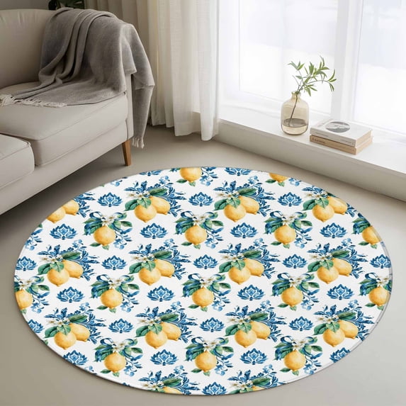 Area Rug 48in, Lemon Summer Flower Baroque Style Floor Carpet Living ...