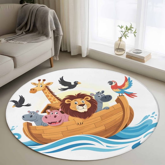 Area Rug 48in, Lion Giraffe Bird Boat Ocean Waves Floor Carpet Living ...