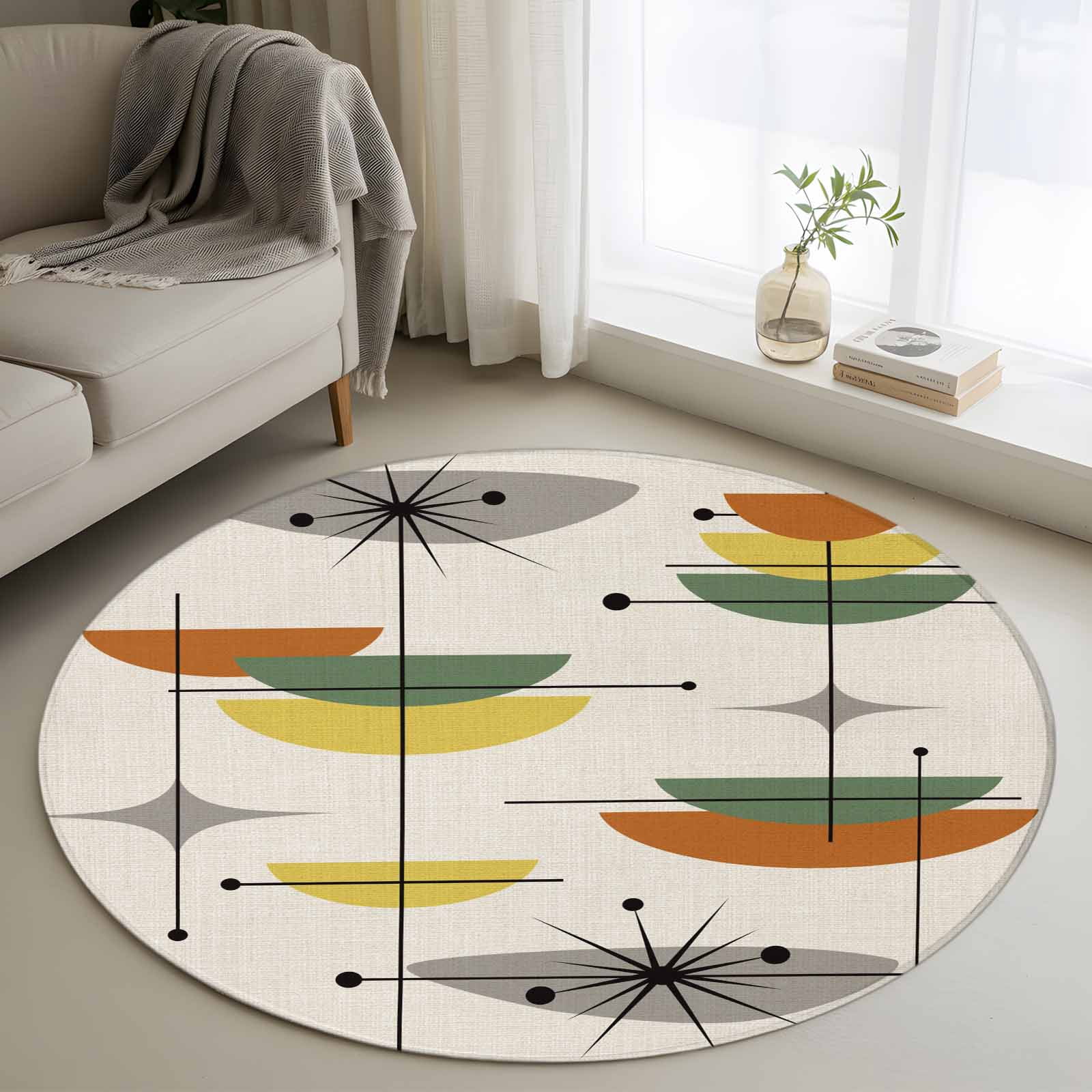Area Rug 48in, Mid Century Color Block Floor Carpet Living Room Rug ...