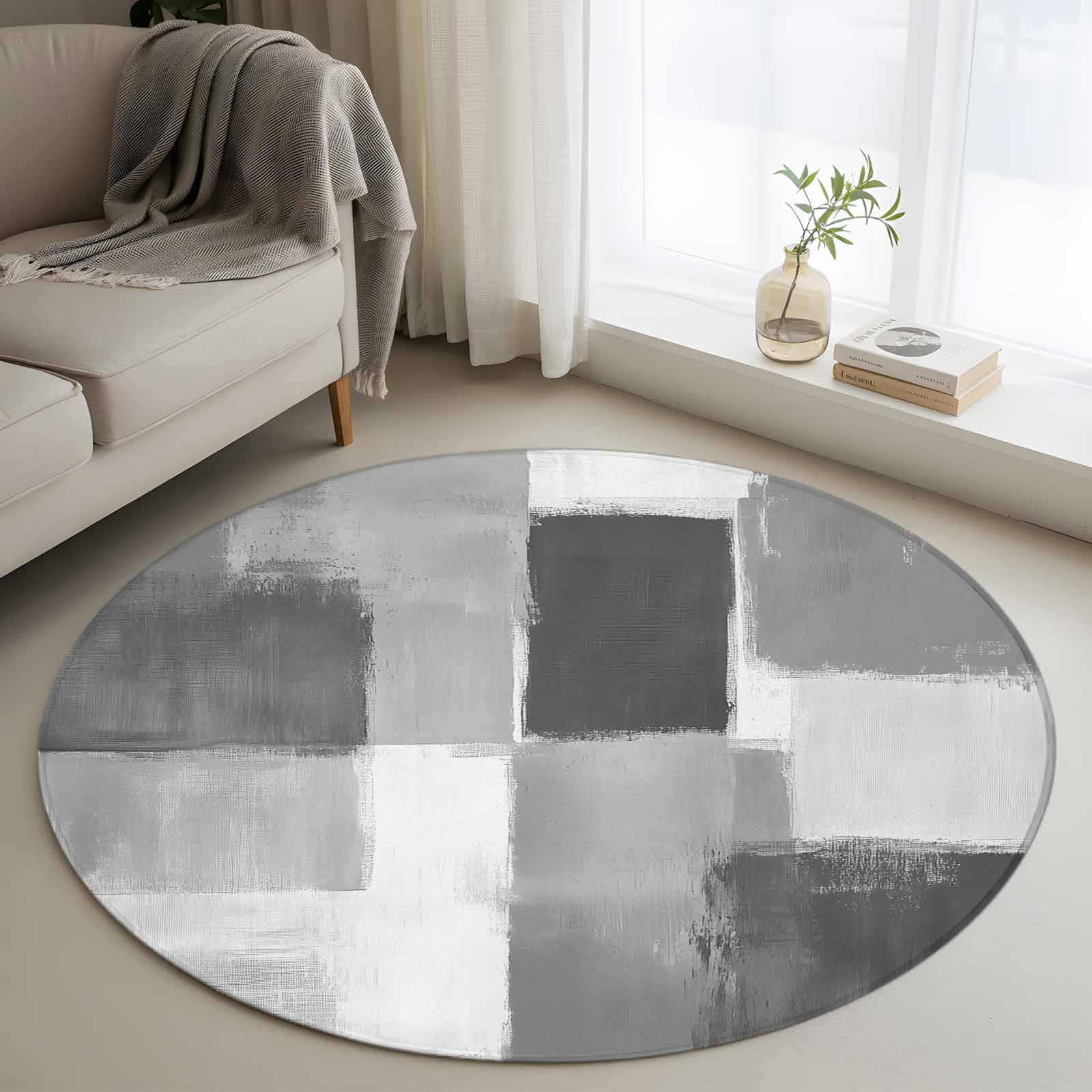 Area Rug 48in, Modern Abstract Geometric Graffiti Art Floor Carpet ...
