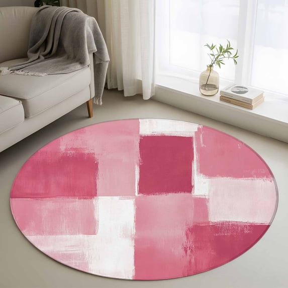 Area Rug 48in, Modern Pink Ombre Geometric Floor Carpet Living Room Rug ...