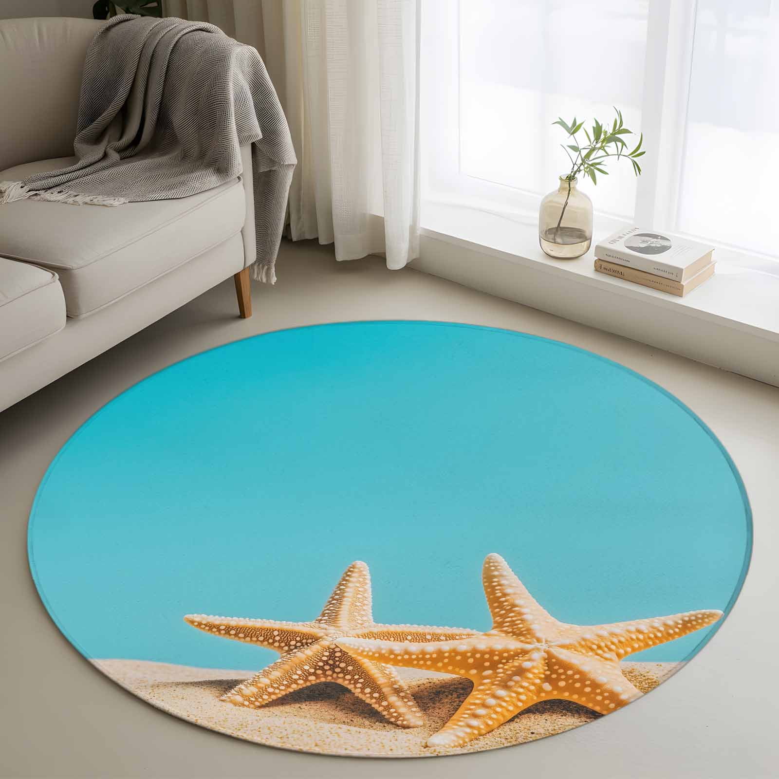 Area Rug 48in, Ocean Beach Starfish on Blue Floor Carpet Living Room ...