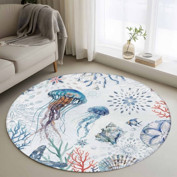Area Rug 48in, Ocean Jellyfish Starfish Coral Floor Carpet Living Room ...