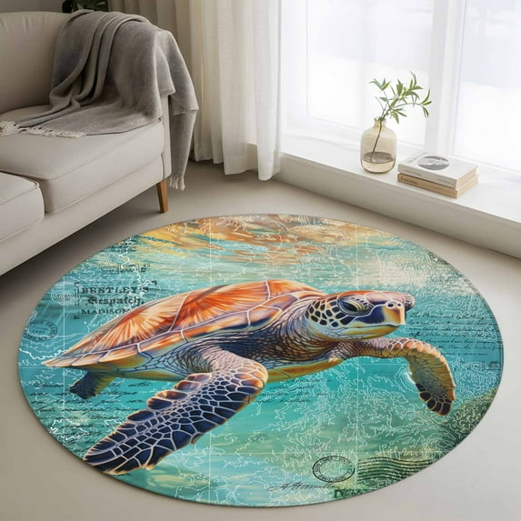 Area Rug 48in, Ocean Sea Turtle Teal Sea Water Floor Carpet Living Room ...