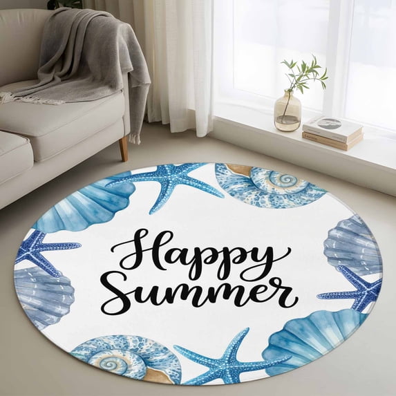 Area Rug 48in, Oceans Blue Shells Sea Stars Floor Carpet Living Room ...