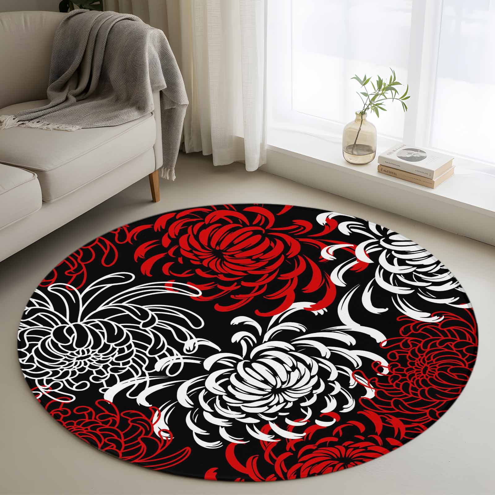 Area Rug 48in, Pastoral Abstract Flower Floor Carpet Living Room Rug ...