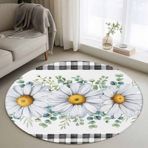 Area Rug 48in, Pastoral Daisy Flower Floor Carpet Living Room Rug ...