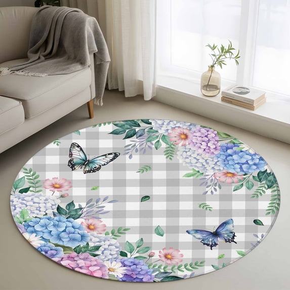 Area Rug 48in, Pastoral Hydrangea Daisy Leaf Floor Carpet Living Room ...
