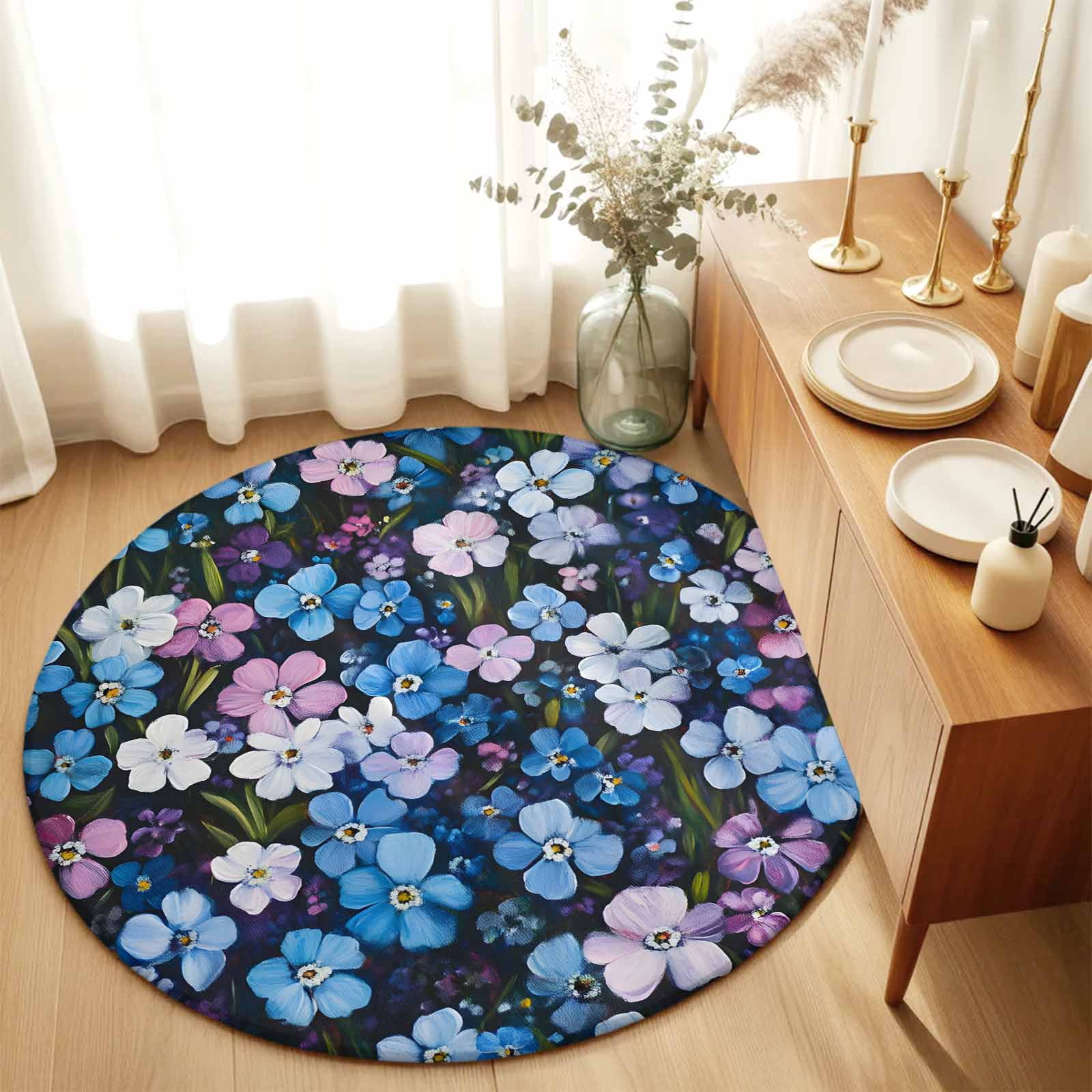 Area Rug 48in, Pastoral Seamless Blossom Flower Floor Carpet Living ...