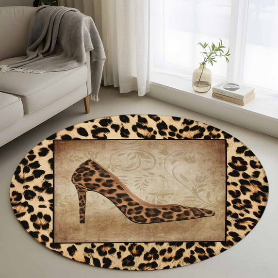 Area Rug 48in, Retro Leopard Shoes Theme Floor Carpet Living Room Rug ...