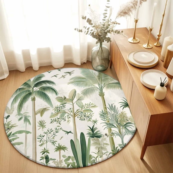 Area Rug 48in, Retro Tropical Forest Scene Floor Carpet Living Room Rug ...