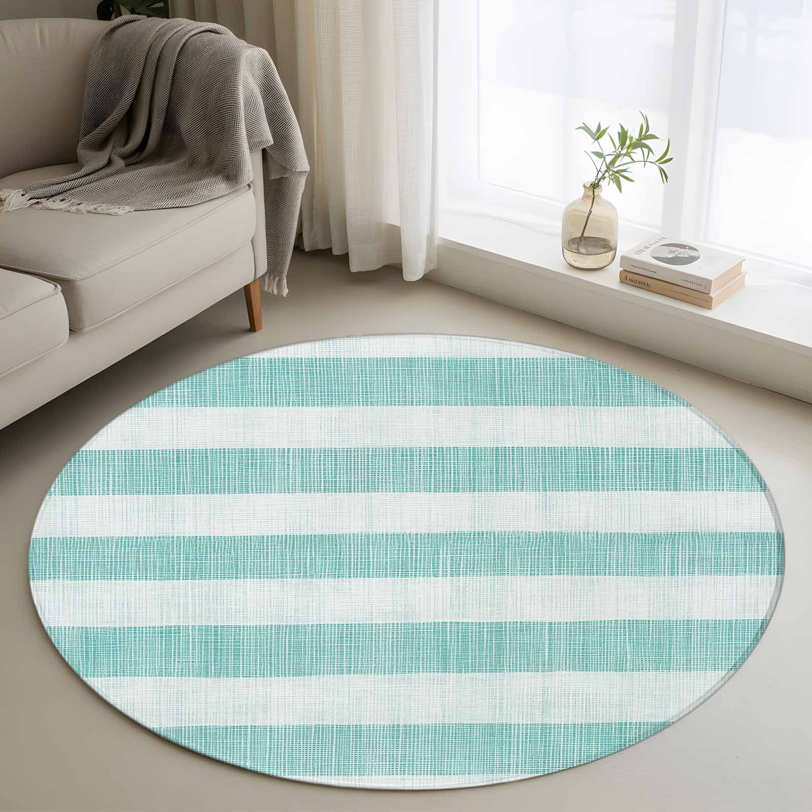 Area Rug 48in, Retro Watercolored Linen Striped Floor Carpet Living ...