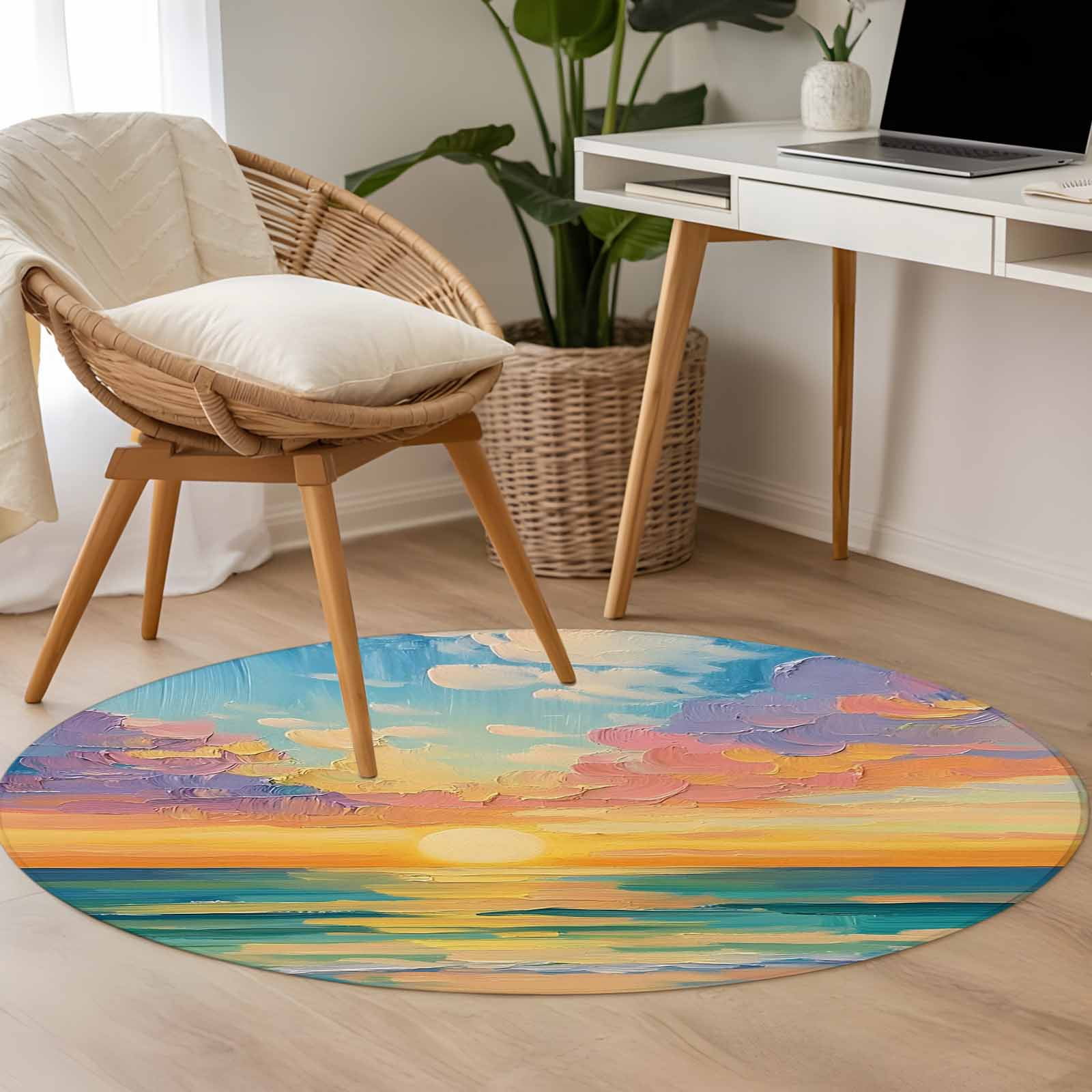 Area Rug 48in, Seaside Beach Sunset Impressionist Style Floor Carpet ...