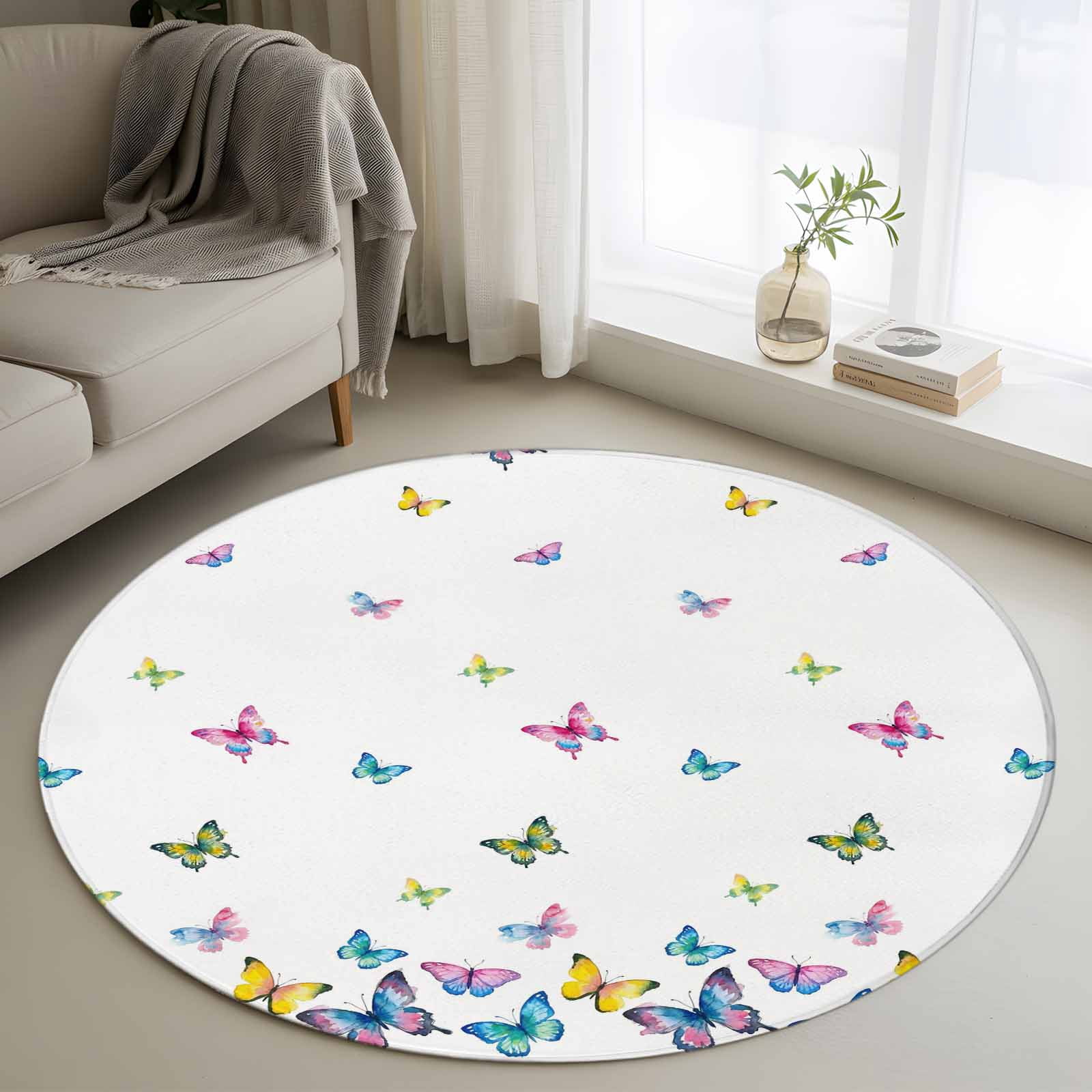 Area Rug 48in, Spring Country Colorful Butterfly Floor Carpet Living ...
