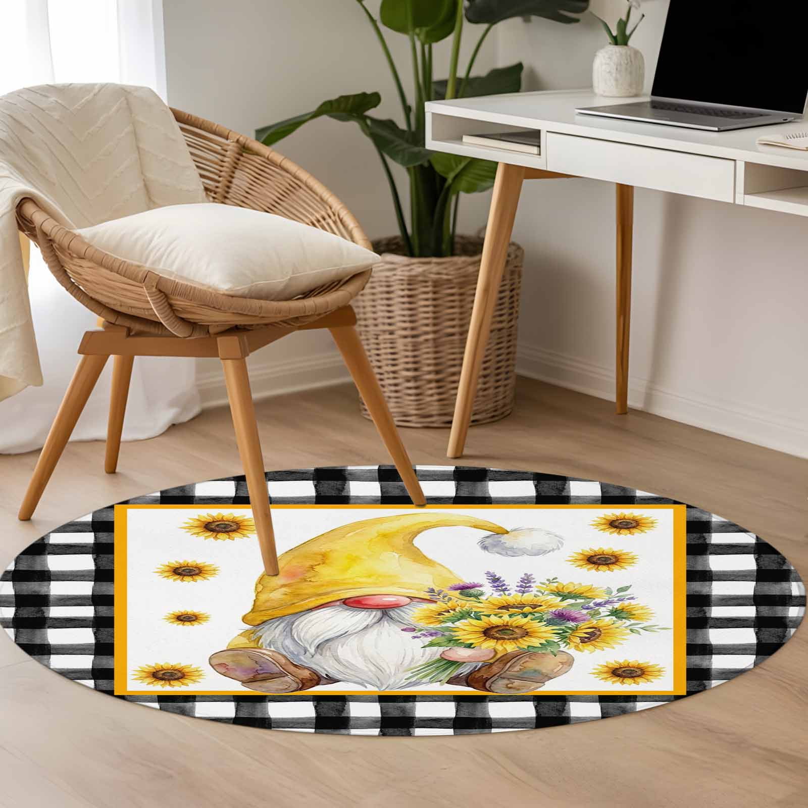 Area Rug 48in, Spring Farm Sunflowers Dwarf Floor Carpet Living Room ...