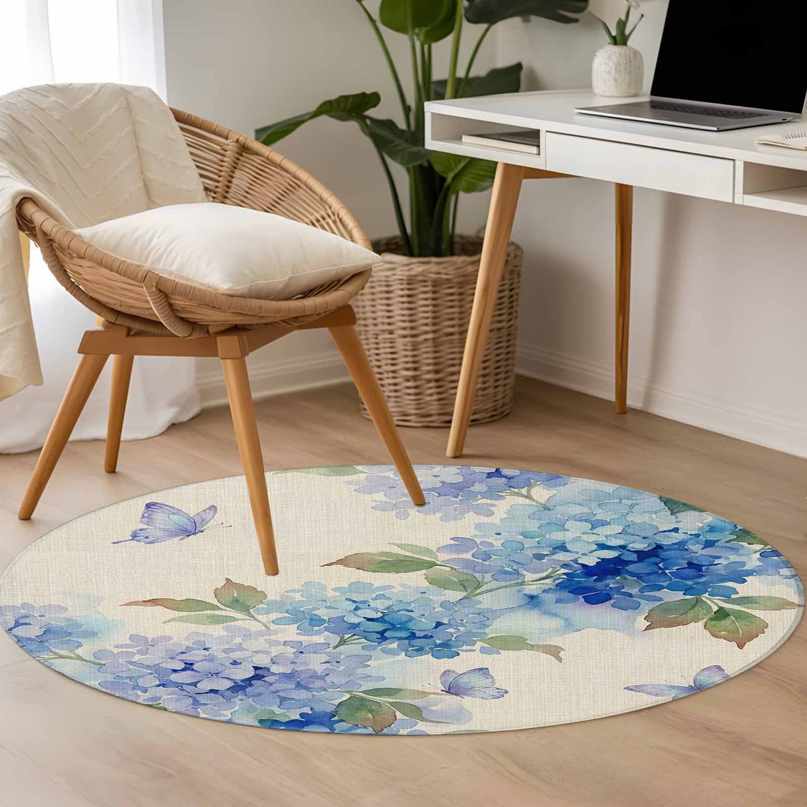 Area Rug 48in, Spring Watercolor Hydrangea Floor Carpet Living Room Rug ...