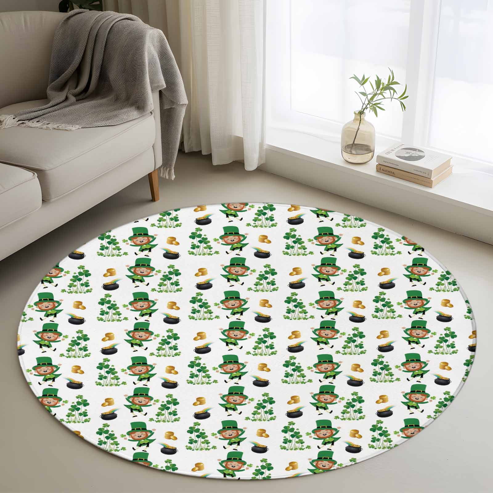 Area Rug 48in, St. Patrick Lucky Clovers Leaf Irish Leprechaun Elf ...