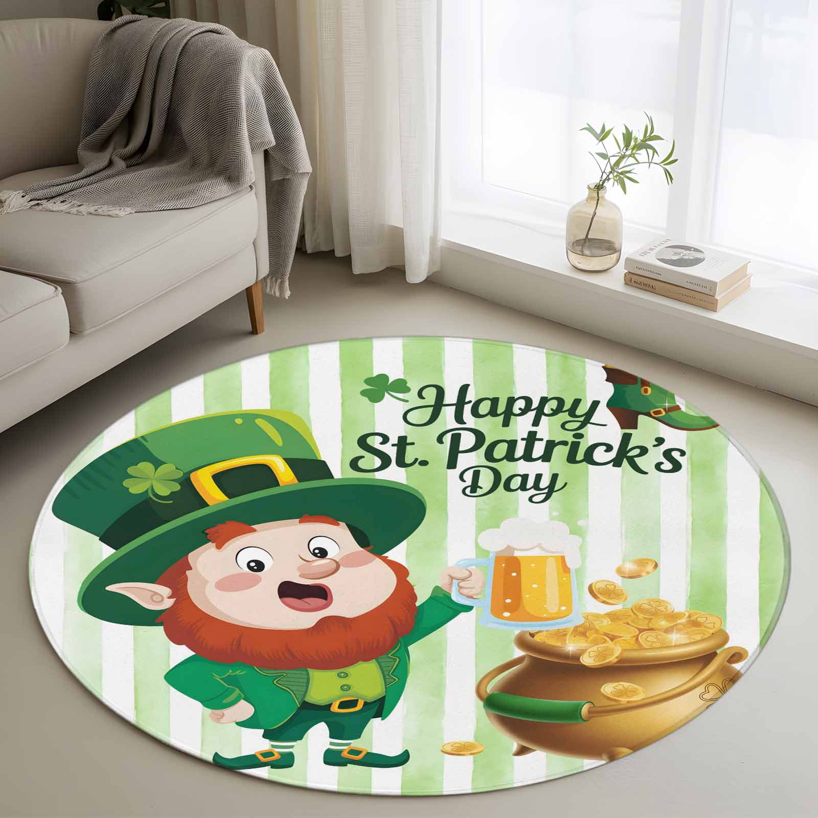 Area Rug 48in, St. Patrick's Day Beer Funny Dwarf Floor Carpet Living ...