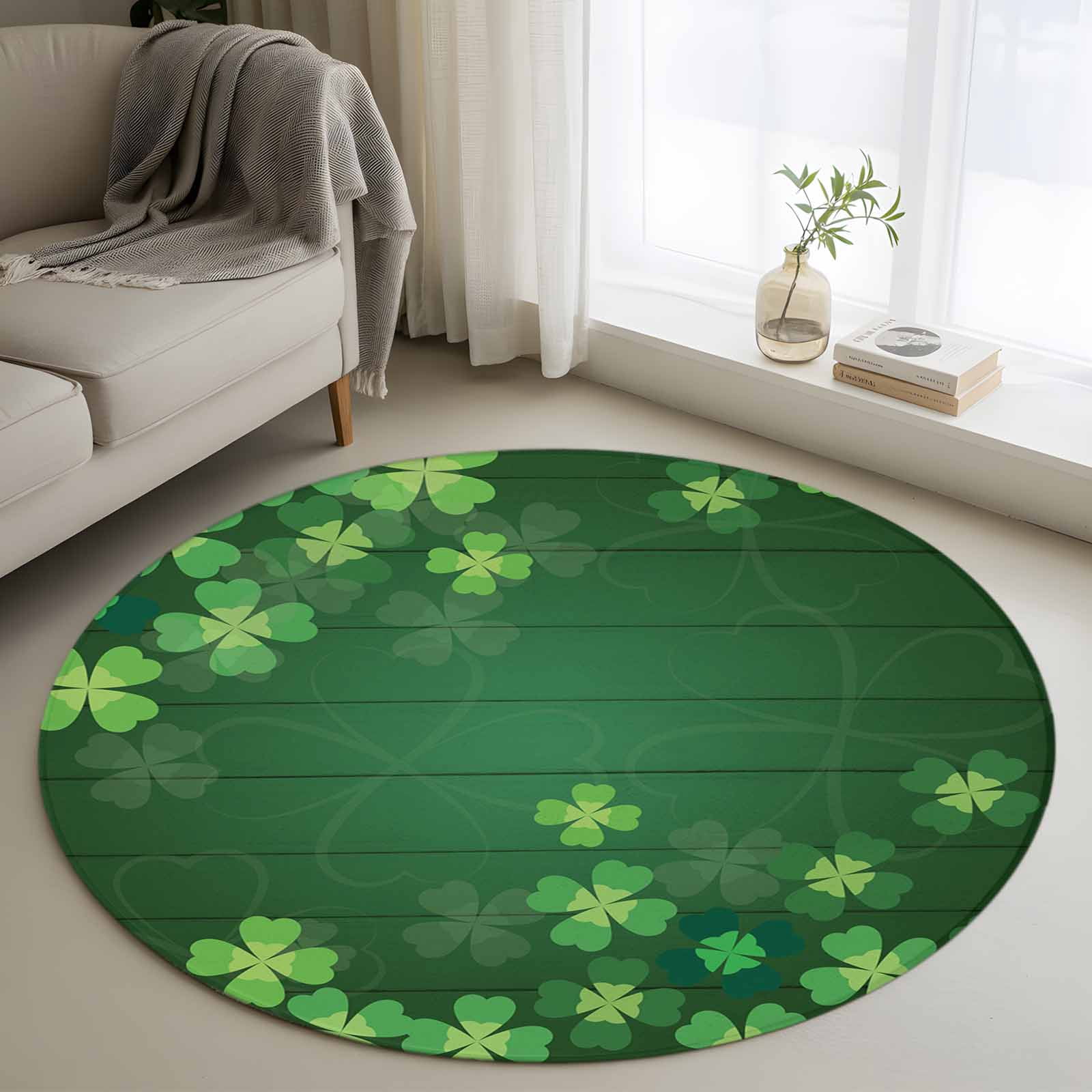 Area Rug 48in, St. Patrick's Day Four-leaf Grass Floor Carpet Living ...