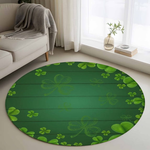 Area Rug 48in, St. Patrick's Day Irish Shamrock Leaf Floor Carpet ...