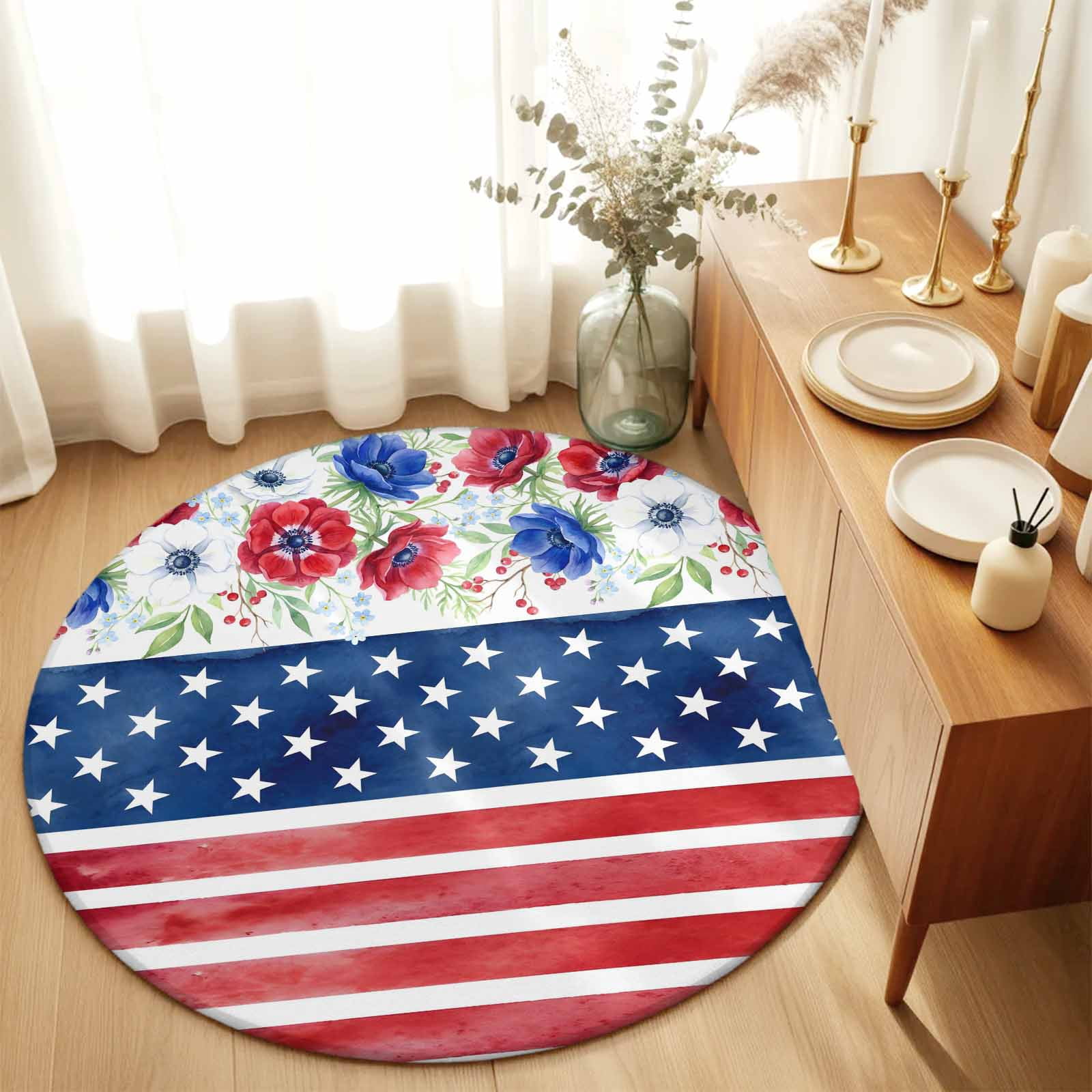 Area Rug 48in, Stars and Stripes Flag Floor Carpet Living Room Rug ...