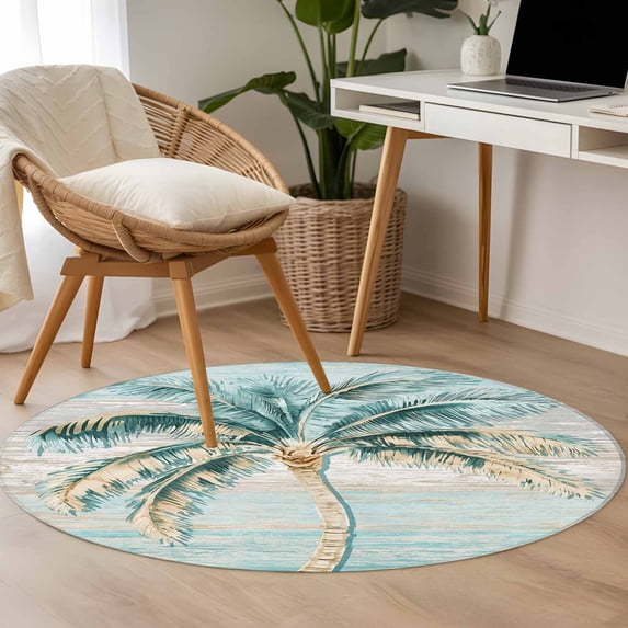 Area Rug 48in, Summer Beach Palm Tree Floor Carpet Living Room Rug ...
