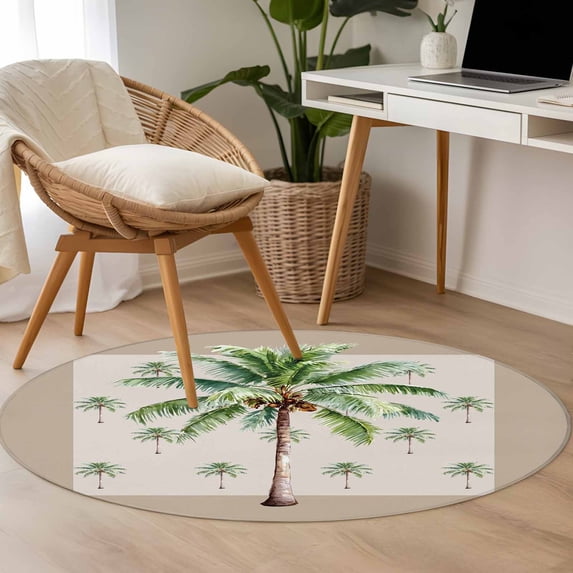 Area Rug 48in, Summer Coastal Coconut Tree Floor Carpet Living Room Rug ...
