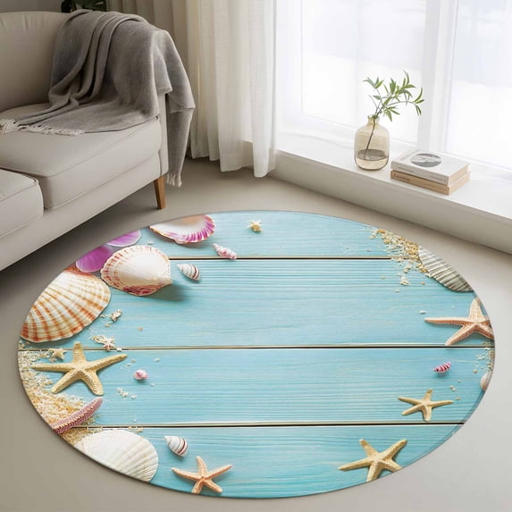 Area Rug 48in, Summer Shell Starfish Flower Floor Carpet Living Room ...