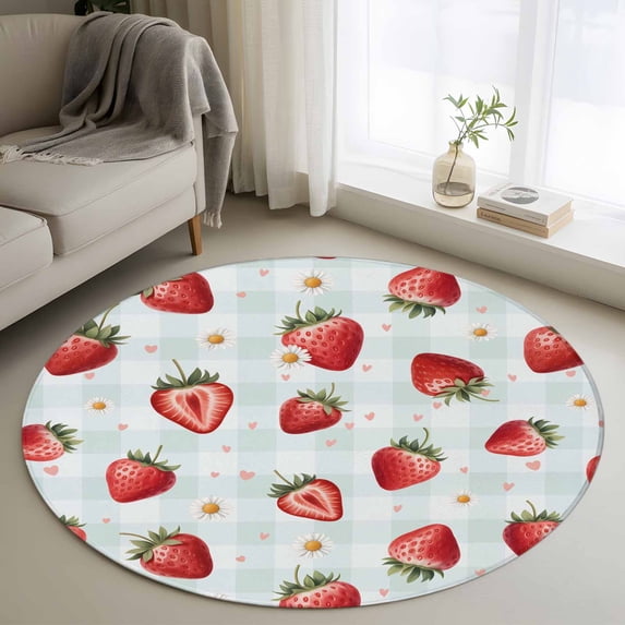 Area Rug 48in, Summer Strawberry Flower Love Heart Floor Carpet Living ...
