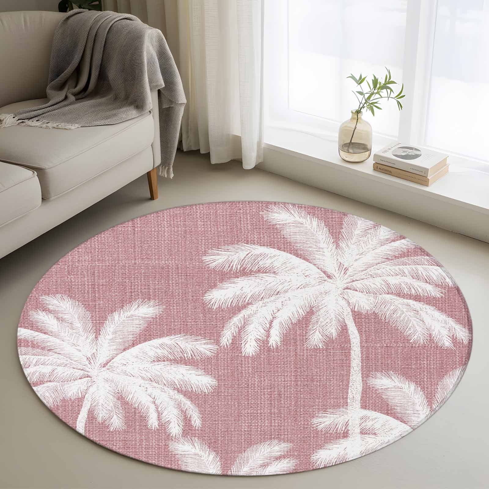 Area Rug 48in, Summer Tropical Palm Trees Floor Carpet Living Room Rug ...