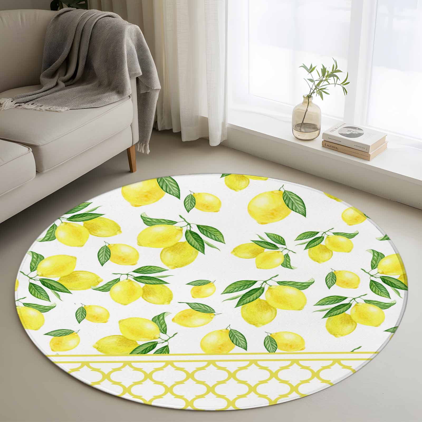Area Rug 48in, Summer Watercolor Lemon Fruit Floor Carpet Living Room ...