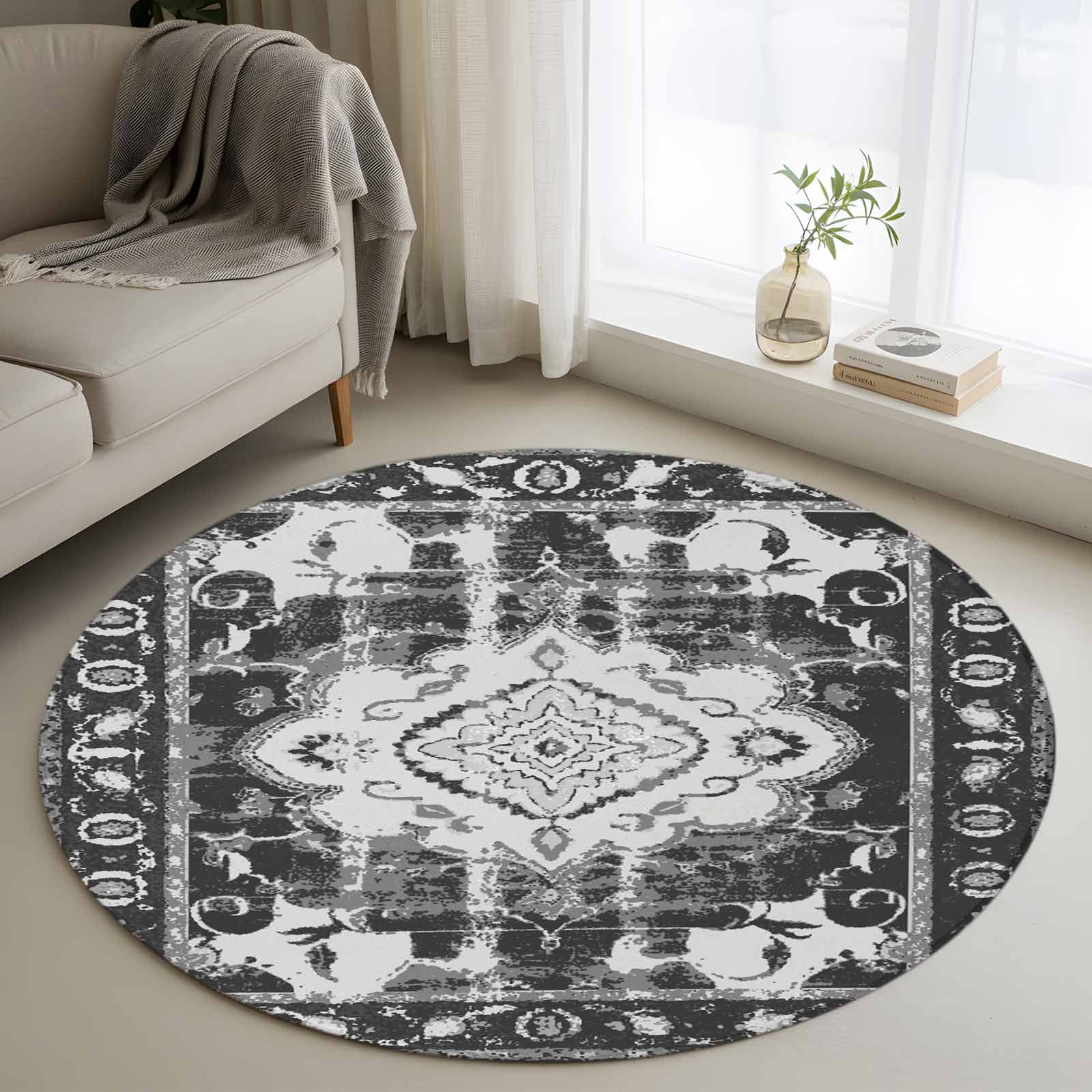 Area Rug 48in, Traditional Abstract Ethnic Floral Floor Carpet Living ...