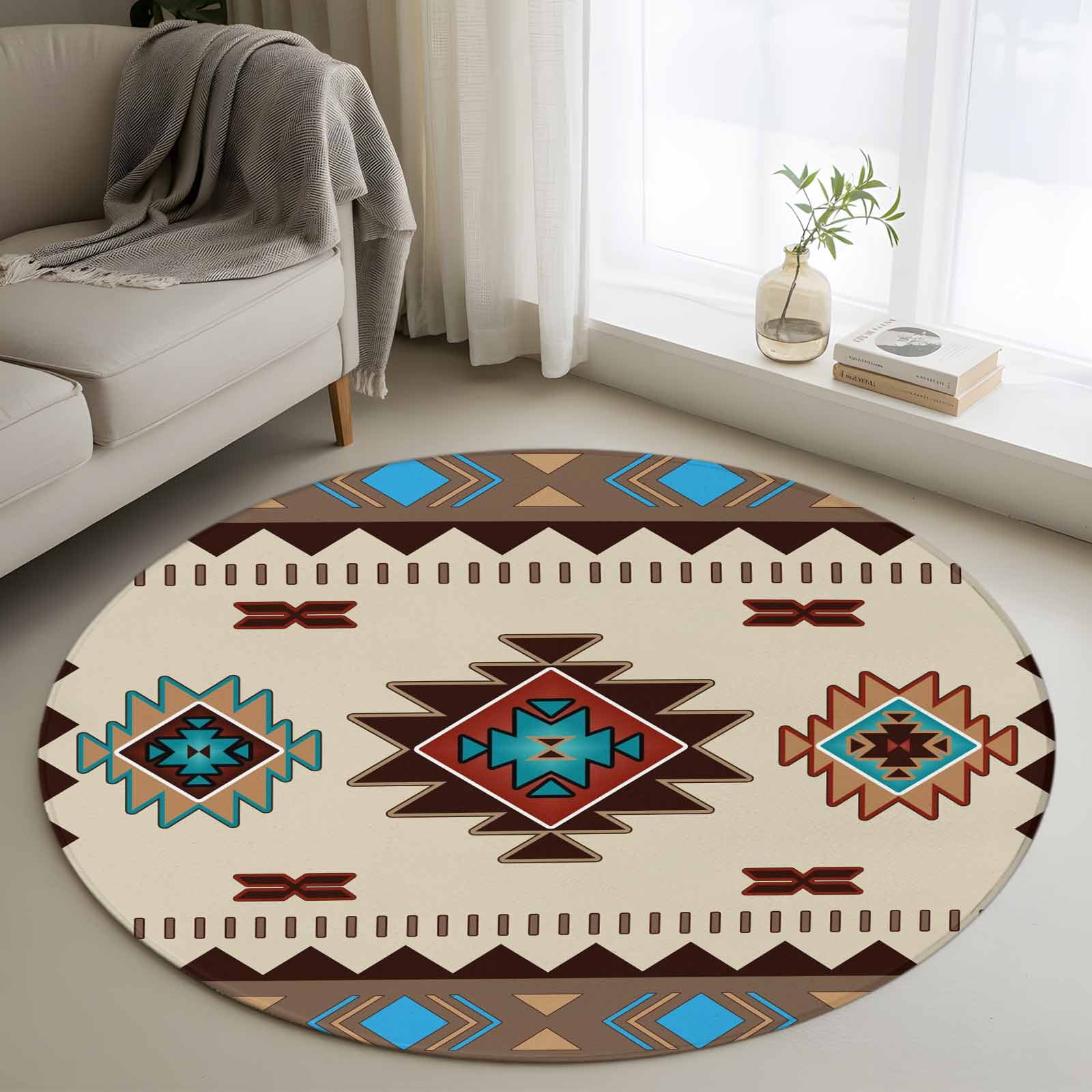 Area Rug 48in, Tribal Aztec Ethnic Style Floor Carpet Living Room Rug ...