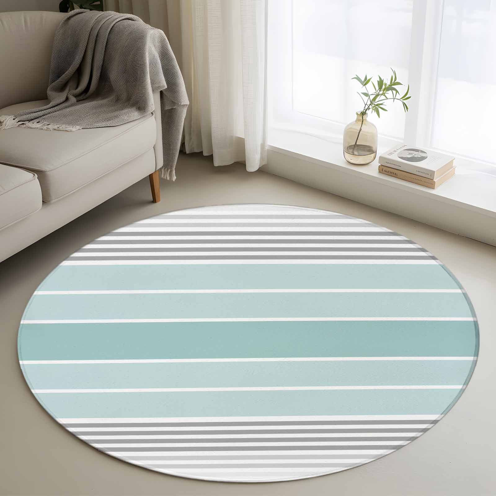 Area Rug 48in, Turquoise Stripe Abstract Geometric Floor Carpet Living ...